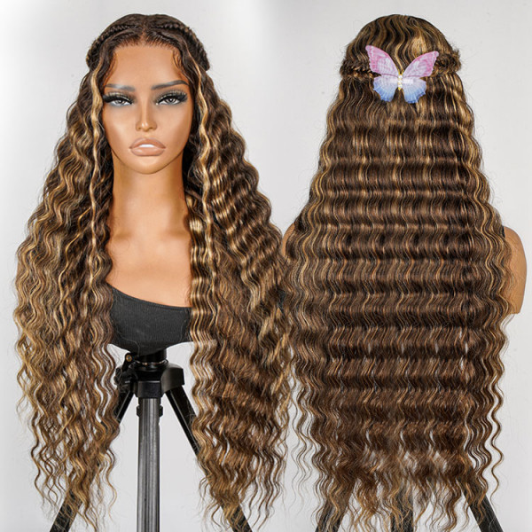 Glueless #P4/27 Color Highlight Wig Styled Crimped Wavy Front Wig ...