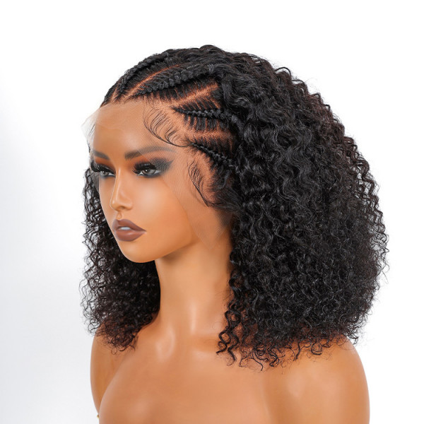 Half-Cornrows Half-Curly Styles Human Hair Lace Front Wigs With Full ...