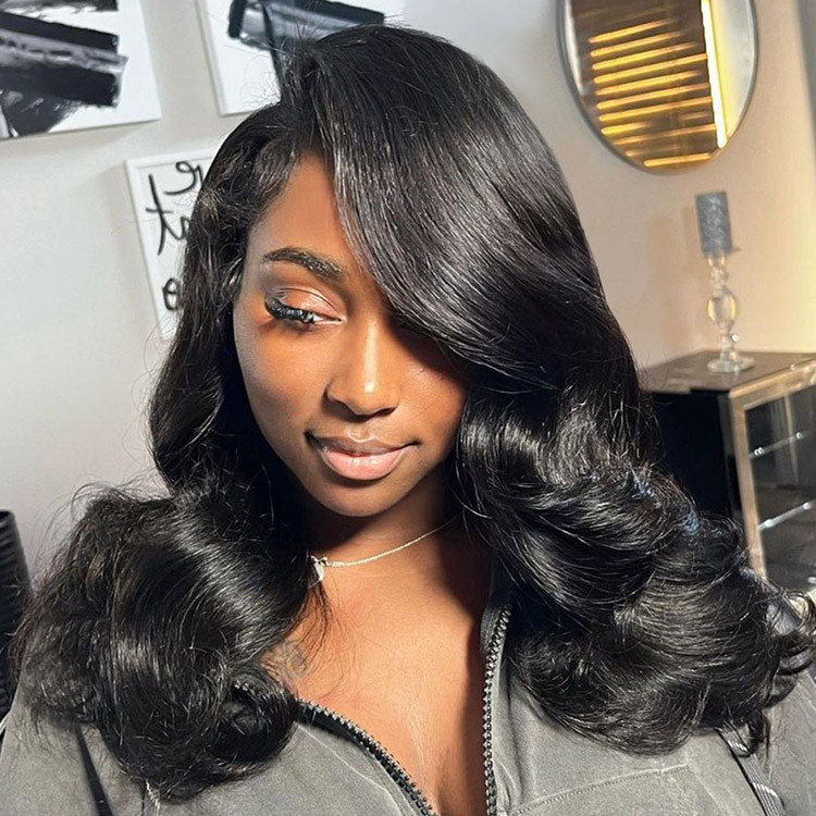 Layered Double Drawn Body Wave Hair 13×6 Ready To Go Frontal Wig Pre ...
