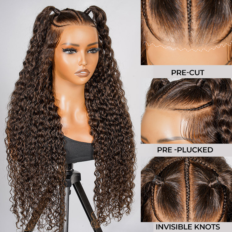 Glueless #4 Color Deep Wave Stylist Pre-Braided 13x6 Front Wig ...