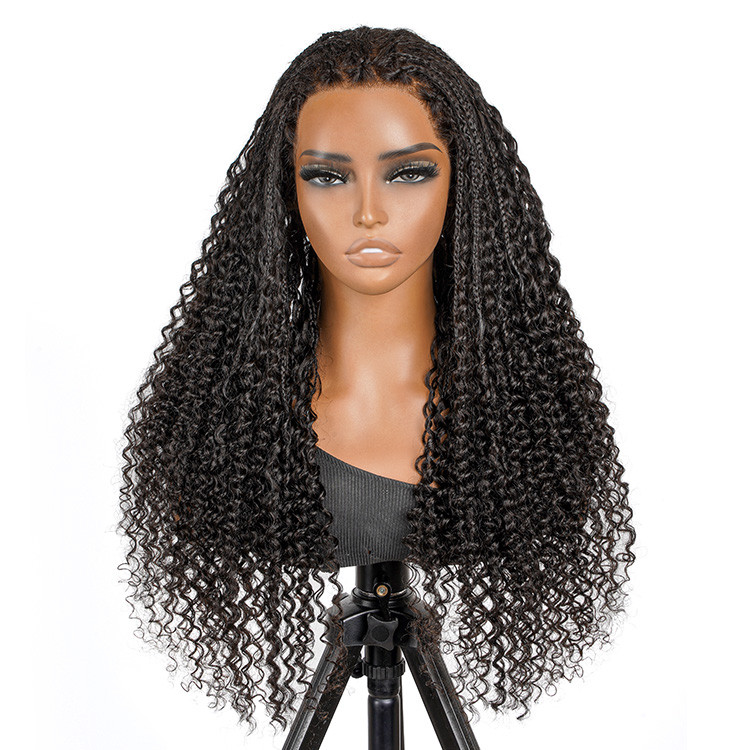 Braided Lace Wigs Upgrade Pre-Styled Human Hair Half Braids Half Curls ...