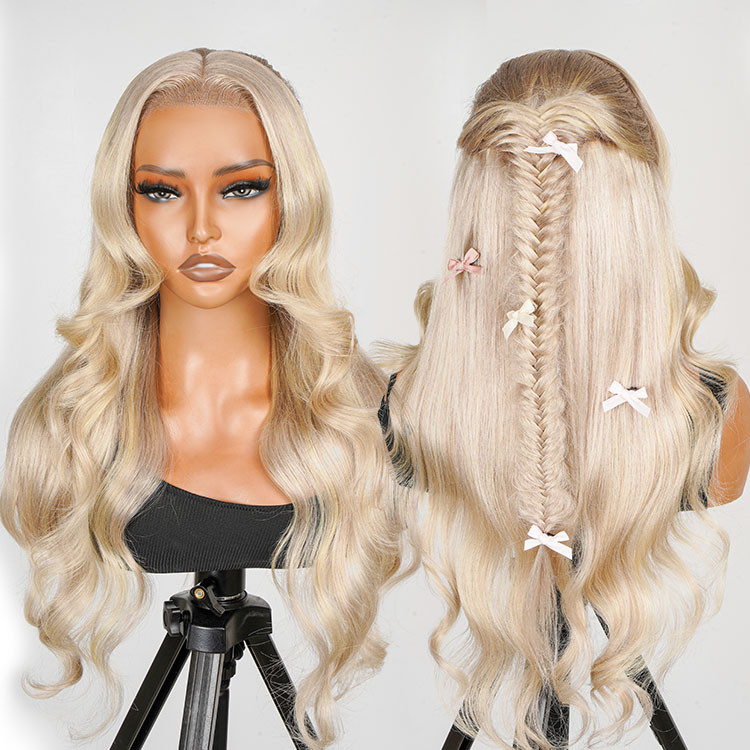 P18/613 Blonde Highlight Fishtail Braid Princess Haircut 13*4 Frontal ...