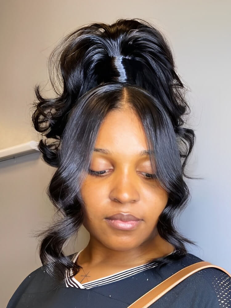 Body Wave Invisi Drawing 360 Lace Wig High Ponytail With Bangs Glueless ...