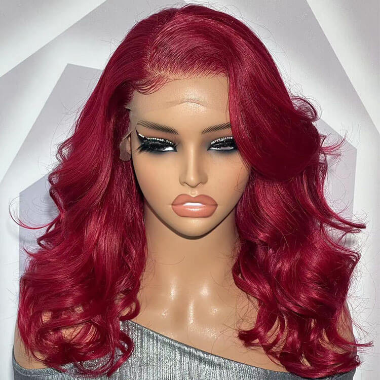 Blood Red Color Dyed Body Wave Human Hair Lace Front Wig 14-28 Inches ...