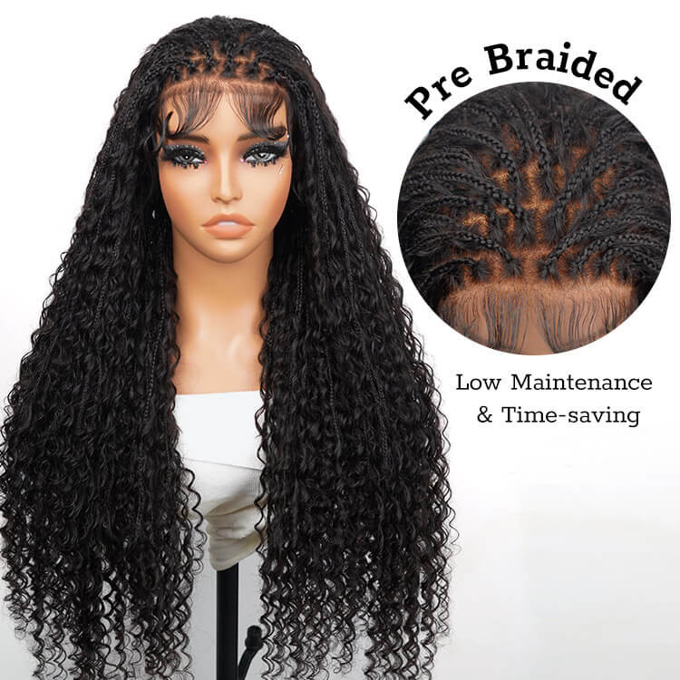 Braided Lace Wigs Upgrade Pre-Styled Human Hair Half Braids Half Curls ...