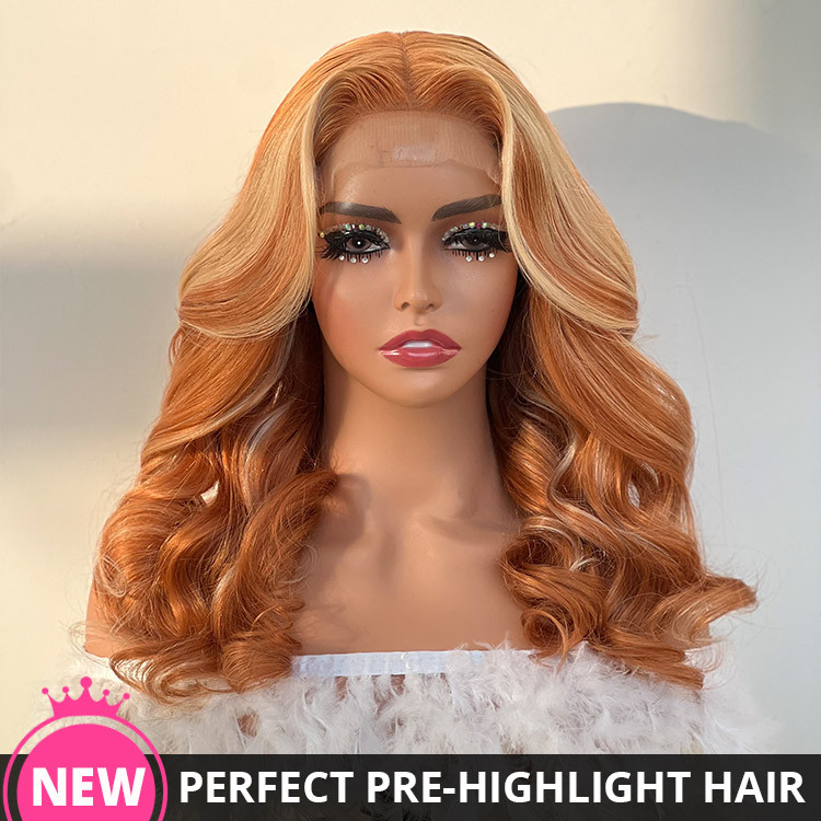 Original Blonde Orange Hair Body Wave Transparent Lace Wigs With ...