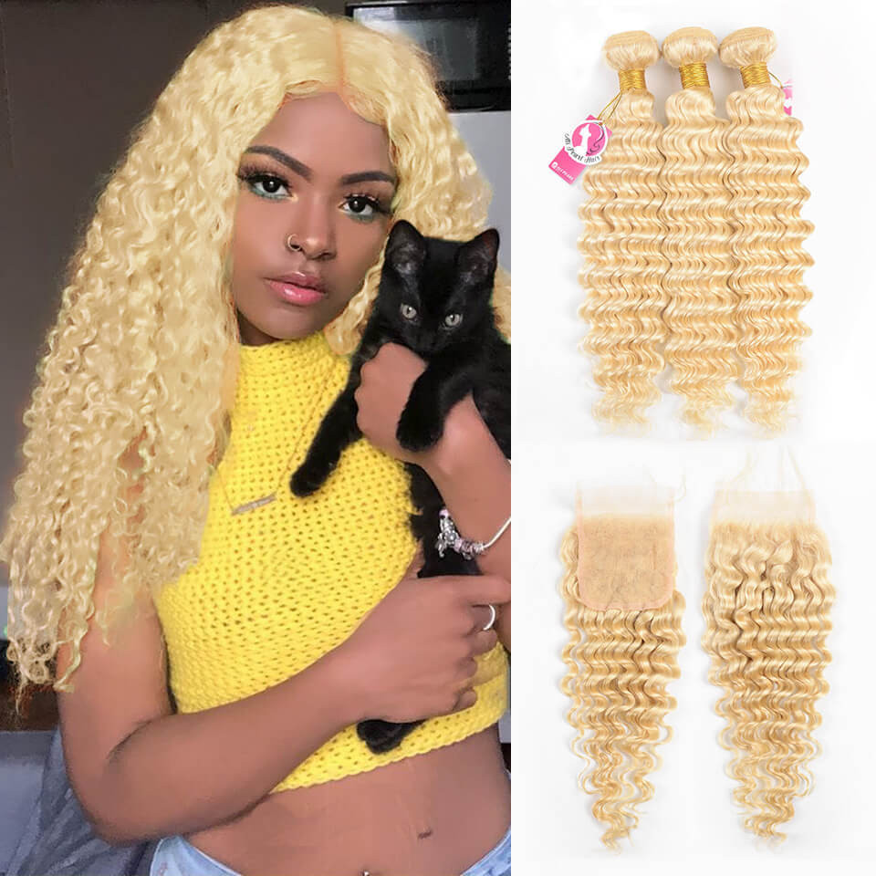 613 Hair Color Deep Wave Weave With 4x4 Lace Closure -Alipearl Hair