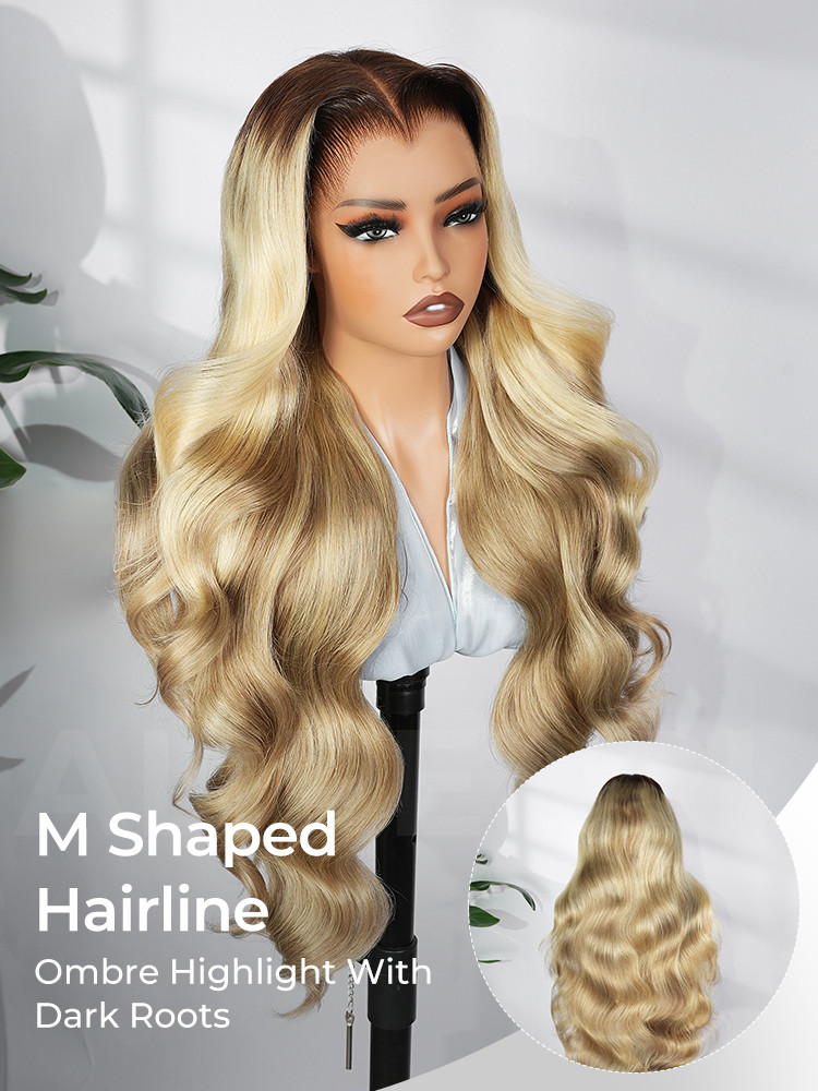 Glueless M Hairline Highlight Brown Body Wave Lace Front Wig -Alipearl Hair