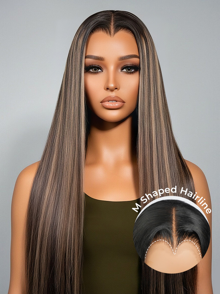 250 Density M Hairline Highlight Straight HD Lace Front Wig -Alipearl Hair