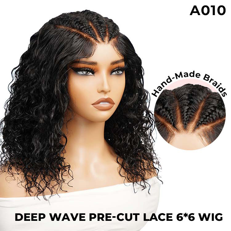 Pre Braided Deep Wave 6*6 Lace Closure Wig 16 Inch Ready To Go Wig ...
