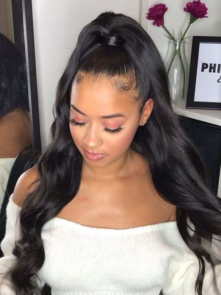Ponytail Extension Body Wave Human Hair Ponytail With Magic Paste Warp ...