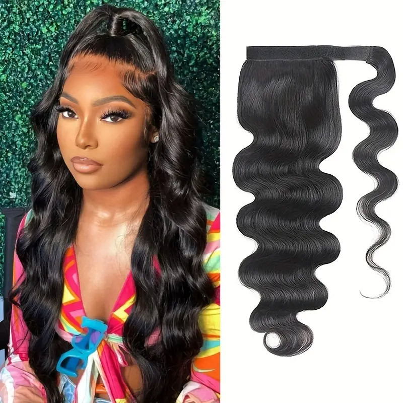 Ponytail Extension Body Wave Human Hair Ponytail With Magic Paste Warp ...