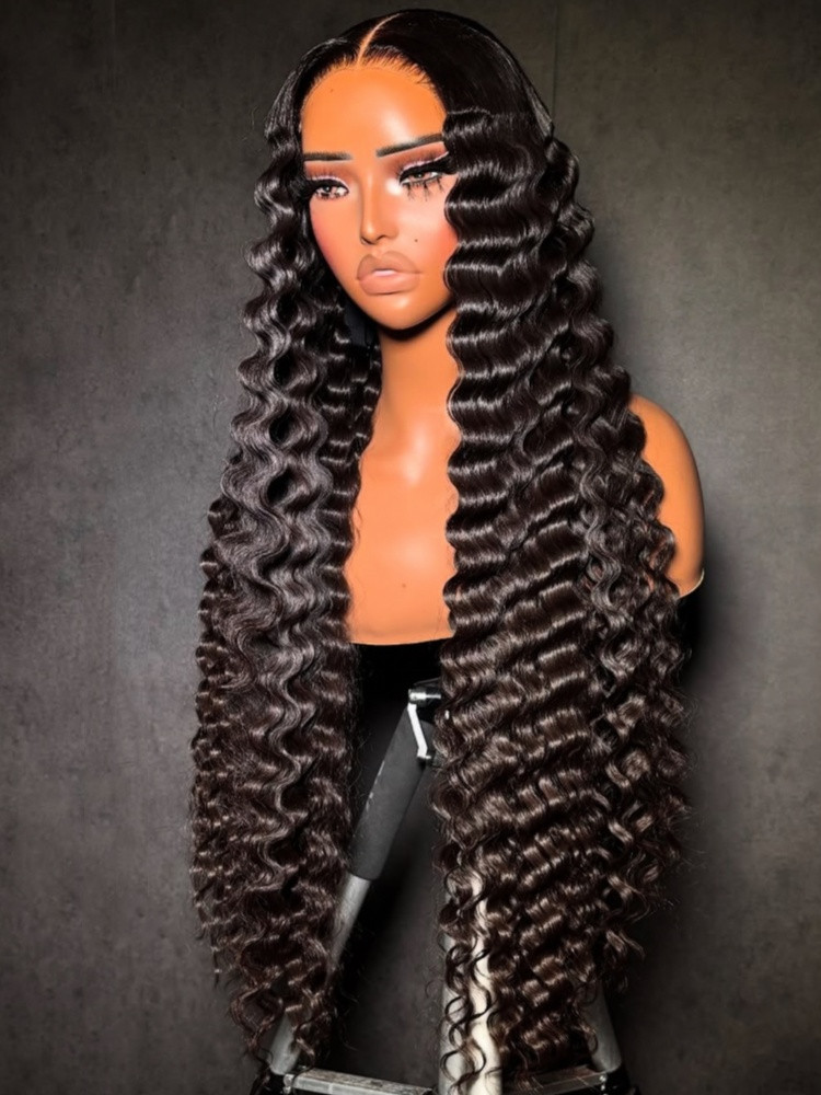 Crimp Wavy Glueless Human Hair Wigs 6x8 Lace Wigs with Natural Hairline ...