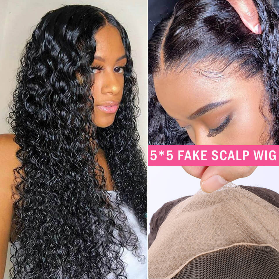 Fake Scalp Wigs 5x5 Lace Closure Wig Bleached Knots Wig Realistic Wigs ...