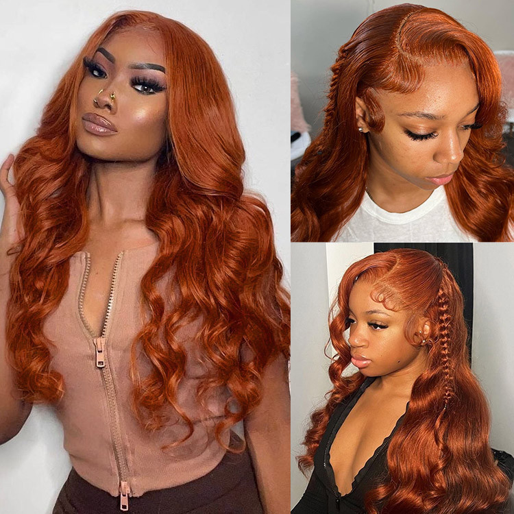 Copper Color Hair Wig Straight & Body Wave Colored Lace Wigs Human Hair ...