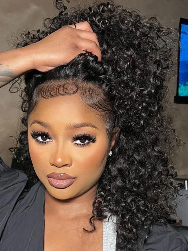 3 In 1 Curly Half Wig Kink Curly Wigs Human Hair No Glue Needed For ...