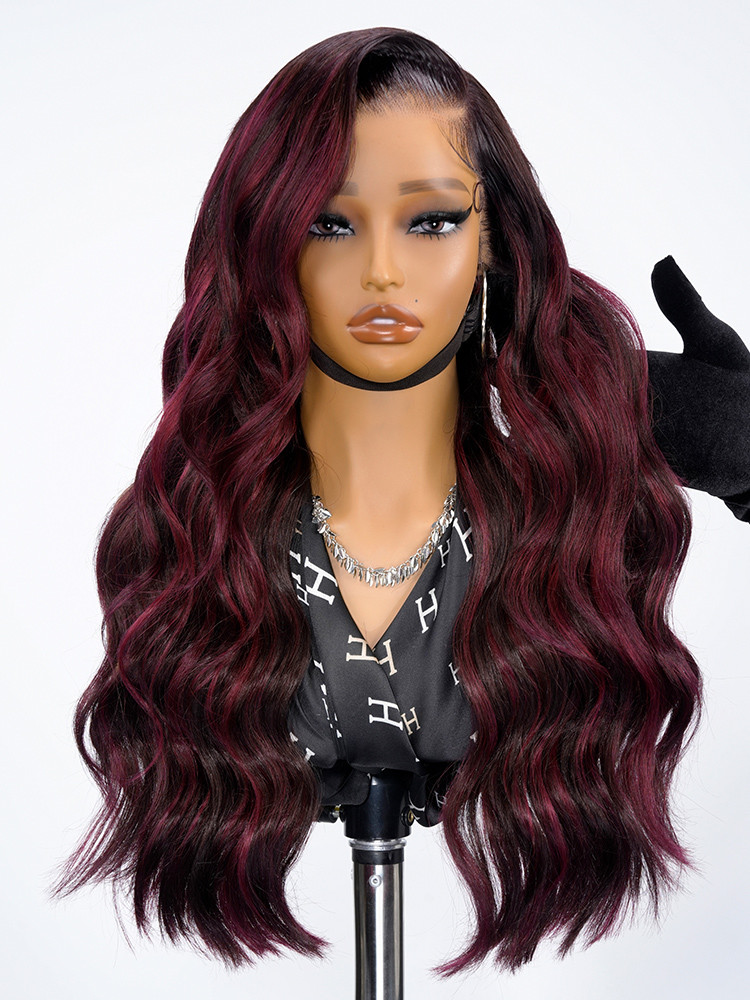 Highlight Burgundy Wig Side Part Body Wave 13x6 Glueless Lace Front ...