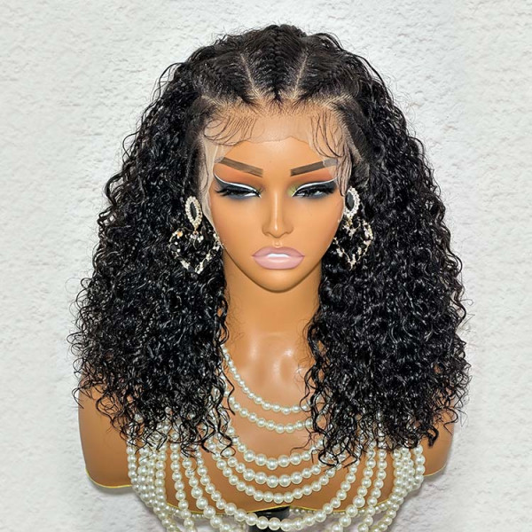 Half-Cornrows Half-Curly Styles Human Hair Lace Front Wigs With Full ...